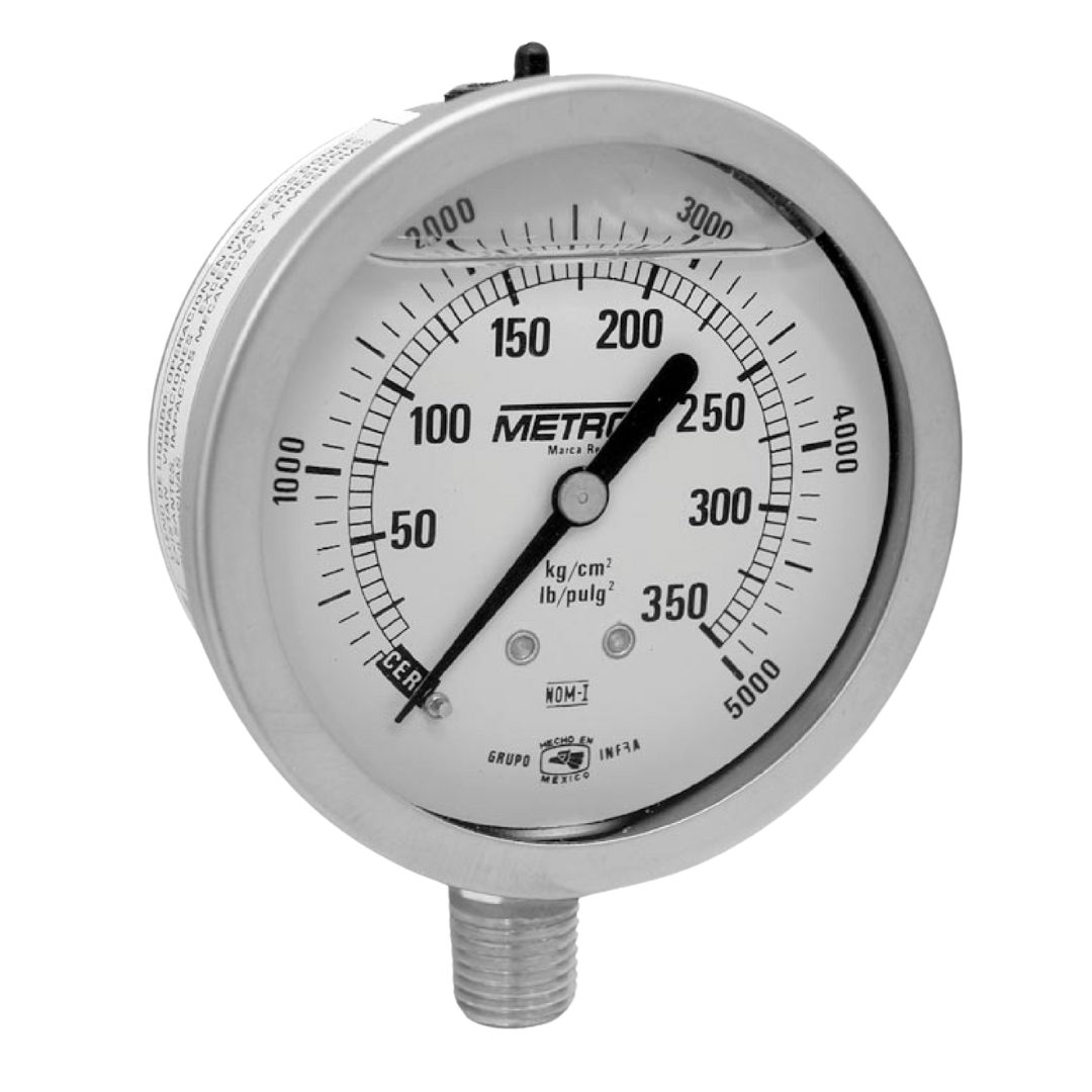 Manómetro Metrón 63450 2 1/2” Conex. inferior acero inox. ¼" NPT. Rang ...